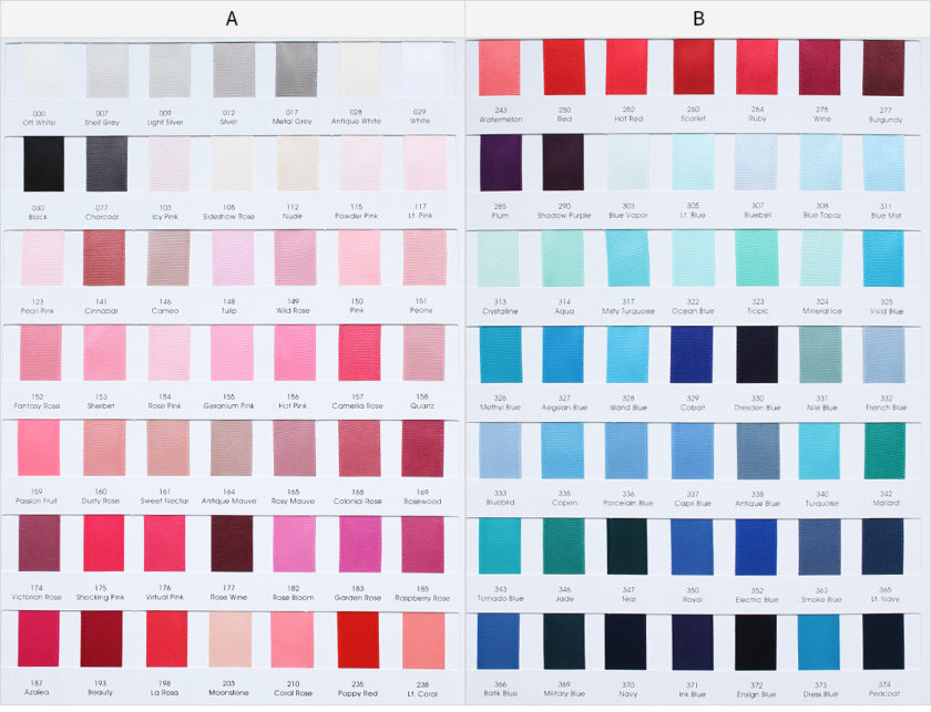 Satin Ribbon Color Chart - RibbonBuy