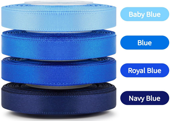 Blue Satin Ribbon | Navy, Dusty Blue, Light Blue | 19 Sizes - RibbonBuy
