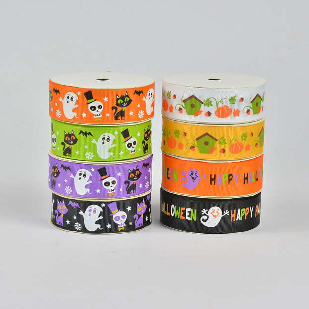 Halloween Grosgrain Ribbon with Candy Corn, Skull, Pumpkin, Ghost, Bat ...